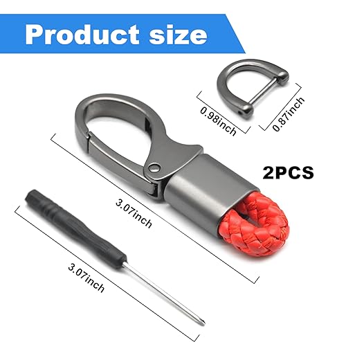 Augeny 2PCS Car Key Fob Keychains, 360 Degrees Rotatable Leather Keys Chain Holder with Anti-Lost D-Ring, Universal Sturdy Metal Key Chains with Screwdriver for Women and Men (Red)