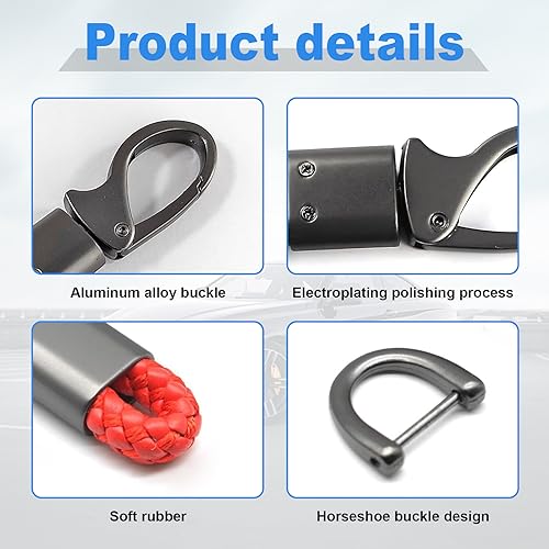 Augeny 2PCS Car Key Fob Keychains, 360 Degrees Rotatable Leather Keys Chain Holder with Anti-Lost D-Ring, Universal Sturdy Metal Key Chains with Screwdriver for Women and Men (Red)