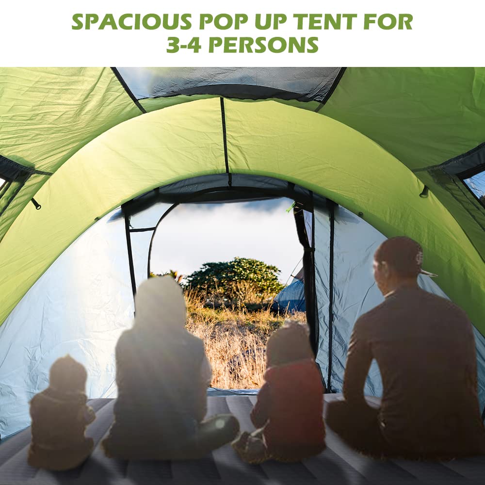 Pop Up Tent, HIKERBRO 4 Person Instant Tent with Skylight, Waterproof Instant Pop Up Tent with Rainfly, Easy Setup Camping Tents, 2 Doors & Windows, 4 Men Automatic Family Tent for Hiking, Traveling