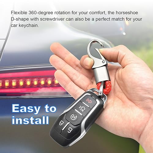 Augeny 2PCS Car Key Fob Keychains, 360 Degrees Rotatable Leather Keys Chain Holder with Anti-Lost D-Ring, Universal Sturdy Metal Key Chains with Screwdriver for Women and Men (Red)