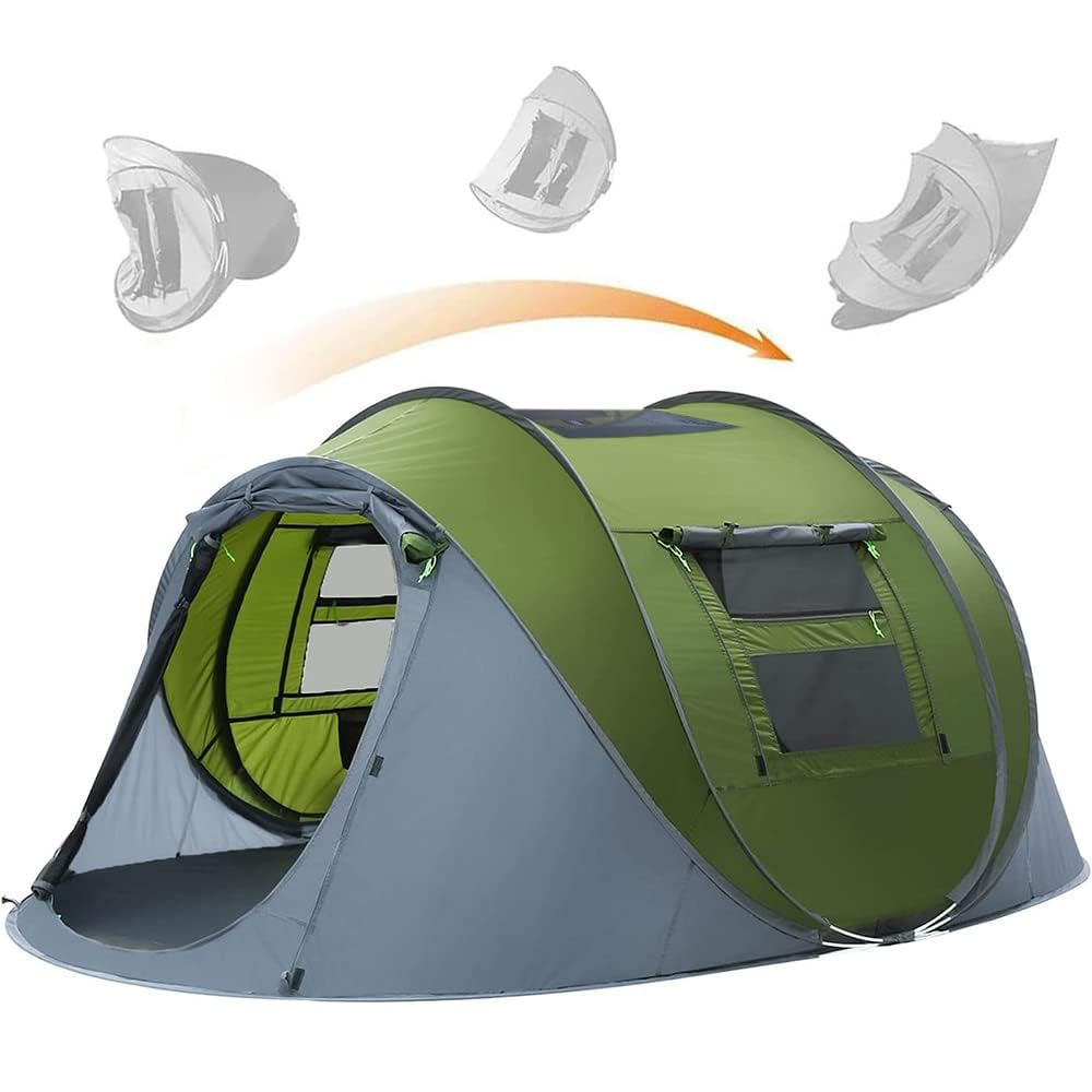 Pop Up Tent, HIKERBRO 4 Person Instant Tent with Skylight, Waterproof Instant Pop Up Tent with Rainfly, Easy Setup Camping Tents, 2 Doors & Windows, 4 Men Automatic Family Tent for Hiking, Traveling