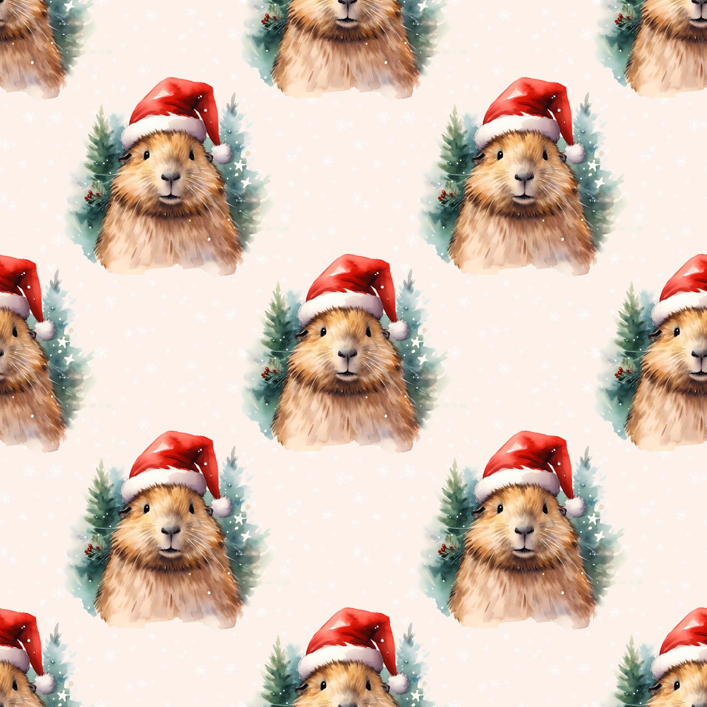 Watercolor Hamster Gerbil Guinea Pig Xmas Gift Wrap Premium Thick Wrapping Paper Capybara Animal Theme Merry Christmas Rodent Party Decor (6 foot x 30 inch roll)
