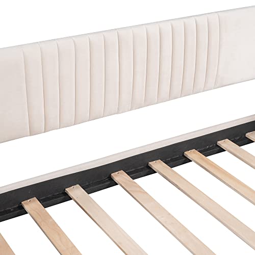 ERYE Twin Size Upholstered Daybed Sofa Bed with Trundle Bed and Wood Slat,Velvet Upholstery Twin Upholstered Bed for Boys and Girls,Beige Gray Light Blue