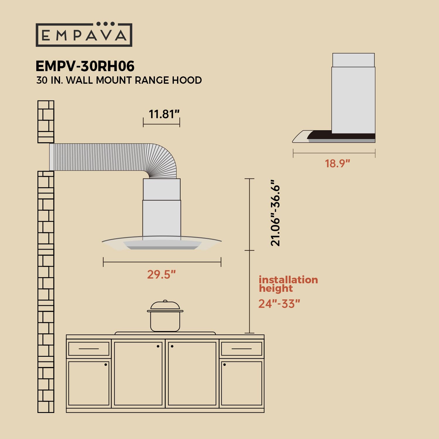 Empava 30" Wall Mount Range Hood Ducted/Ductless (Charcoal-Filter Sold Separately), Kitchen Exhaust Stove Vent with Modern Style, Tempered Glass, 400CFM, LED Lighting Stainless Steel, 30 inch