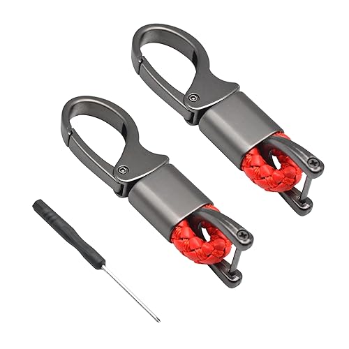 Augeny 2PCS Car Key Fob Keychains, 360 Degrees Rotatable Leather Keys Chain Holder with Anti-Lost D-Ring, Universal Sturdy Metal Key Chains with Screwdriver for Women and Men (Red)