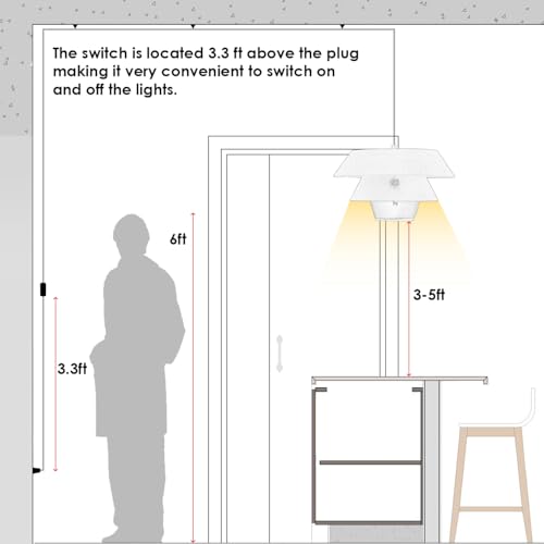 GO&SO 3-Tier Plug in Pendant Light Hanging Light with Plug in Cord Fabric Lampshade Plug in Ceiling Light Fixture for Bedroom Living Room White Silver