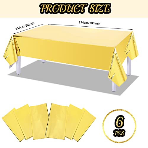 Youyole 6 Pack Iridescence Plastic Tablecloths Gold Foil Shiny Disposable Laser Rectangle Table Cloths for Party Wedding Christmas Birthday Holiday Party Decorations 54" x 108" (Gold)