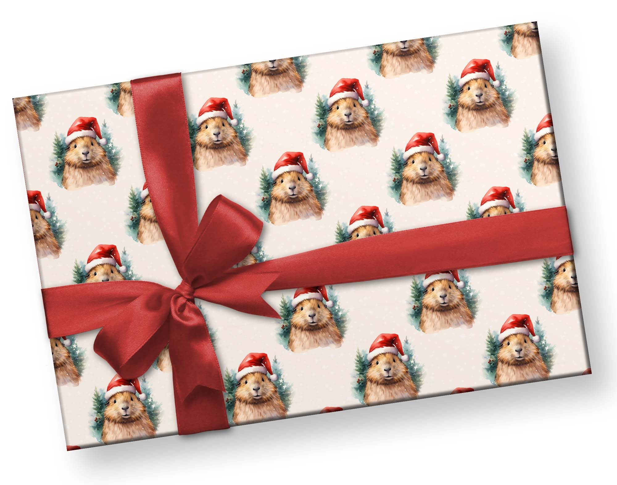 Watercolor Hamster Gerbil Guinea Pig Xmas Gift Wrap Premium Thick Wrapping Paper Capybara Animal Theme Merry Christmas Rodent Party Decor (6 foot x 30 inch roll)