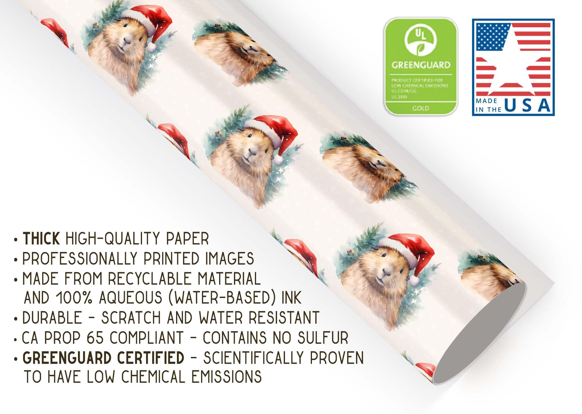 Watercolor Hamster Gerbil Guinea Pig Xmas Gift Wrap Premium Thick Wrapping Paper Capybara Animal Theme Merry Christmas Rodent Party Decor (6 foot x 30 inch roll)