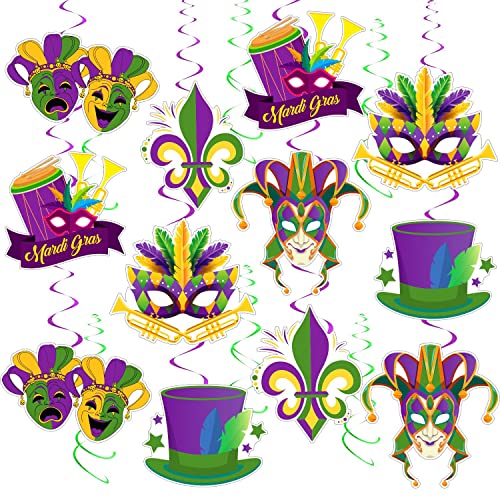 Mardi Gras Party Hanging Swirls Decorations,Mardi Gras Ceiling Swirls Decorations Colorful Crown Mask Sign Hanging Decor for Mardi Gras Masquerade New Orleans Party Supplies