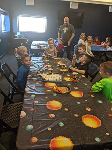 Oojami 4 Pack Plastic Outer Space Table Cover Tablecloth Decorations for Birthday Kids Space Themed Supplies 54"x108" for Large Table
