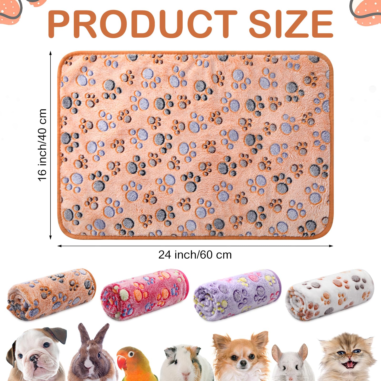 Tudomro 8 Pcs Guinea Pig Bedding Cage Liners Bulk Waterproof Blankets Small Animal Flannel Throw Bedding Absorbent Reusable Pet Pee Sleep Mat Pad Cover for Hamster Ferret (Paw,16 x 24 Inch)
