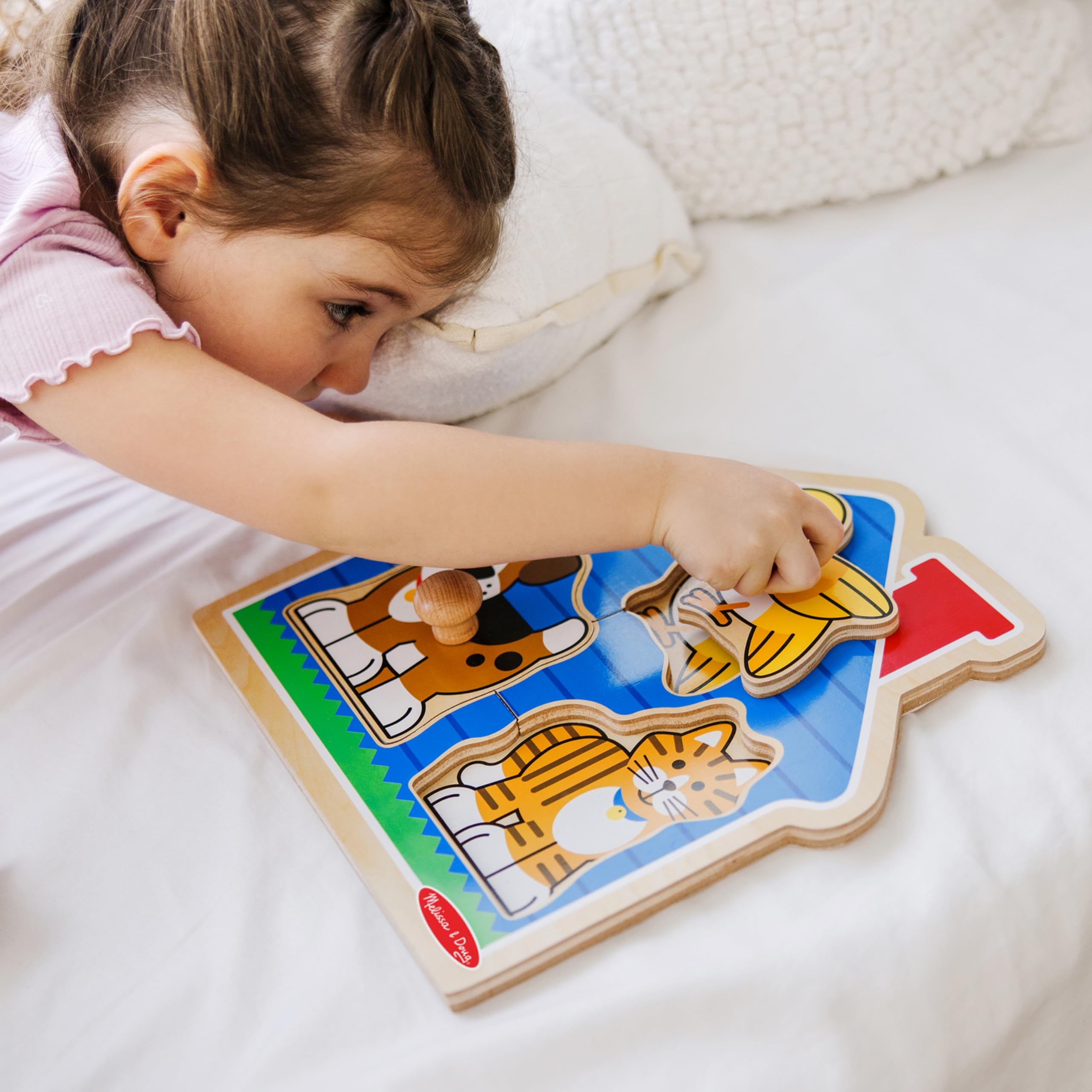 Melissa & Doug Pets Jumbo Peg Wooden Puzzle; Animal Puzzles, Peg Puzzles for Toddlers Ages 1+