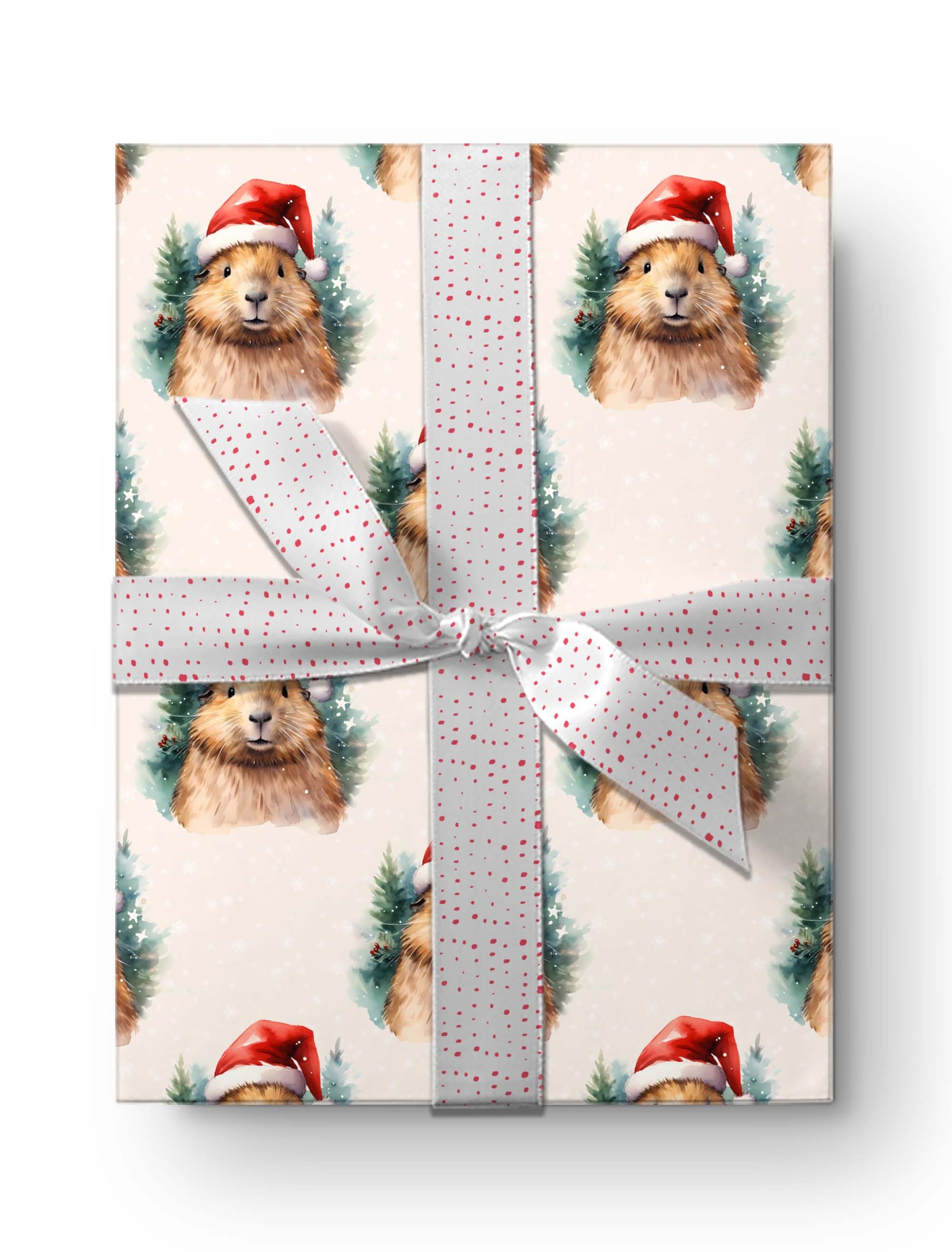 Watercolor Hamster Gerbil Guinea Pig Xmas Gift Wrap Premium Thick Wrapping Paper Capybara Animal Theme Merry Christmas Rodent Party Decor (6 foot x 30 inch roll)