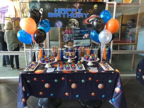 Oojami 4 Pack Plastic Outer Space Table Cover Tablecloth Decorations for Birthday Kids Space Themed Supplies 54"x108" for Large Table