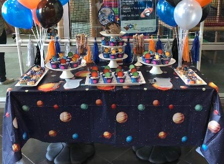 Oojami 4 Pack Plastic Outer Space Table Cover Tablecloth Decorations for Birthday Kids Space Themed Supplies 54"x108" for Large Table