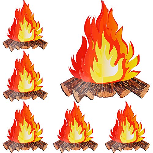6 Set Artificial Fire Fake Flame Paper 3D Campfire Centerpiece Cardboard Flame Torch for Campfire Party Decoration, 12 Inch Tall