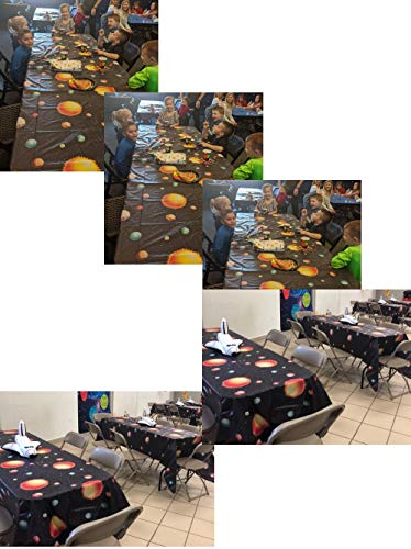 Oojami 4 Pack Plastic Outer Space Table Cover Tablecloth Decorations for Birthday Kids Space Themed Supplies 54"x108" for Large Table