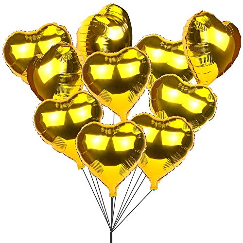18" Heart Balloons Foil Balloons Mylar Balloons for Party Decorations Party Supplies, 20 Pieces (Gold)