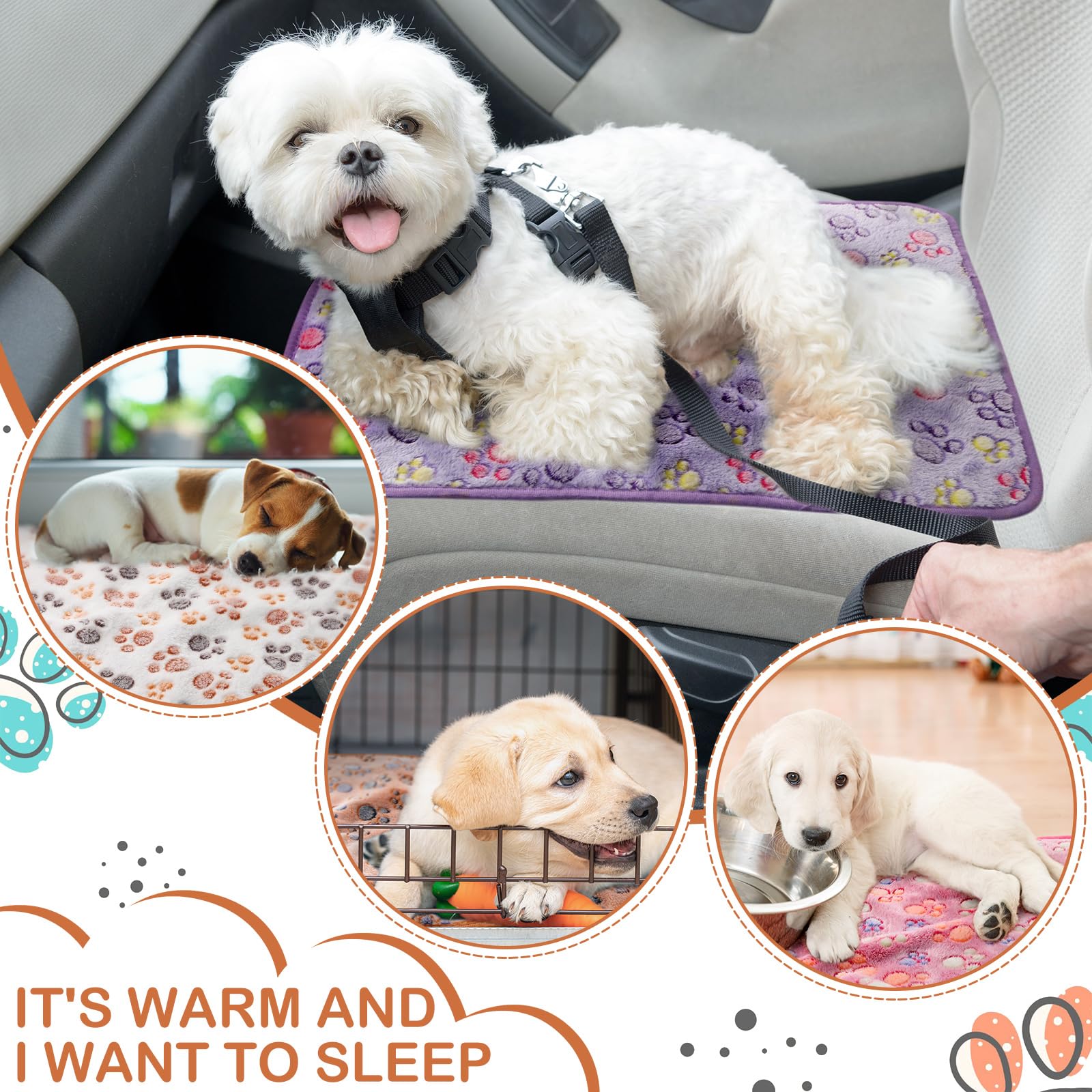 Tudomro 8 Pcs Guinea Pig Bedding Cage Liners Bulk Waterproof Blankets Small Animal Flannel Throw Bedding Absorbent Reusable Pet Pee Sleep Mat Pad Cover for Hamster Ferret (Paw,16 x 24 Inch)