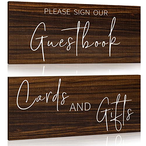 Jetec 2 Pieces Wooden Guest Book Sign Cards and Gifts Wedding Sign Rustic Farmhouse Hanging for Wedding Cabin Beach Rental House Home Decor (Brown)