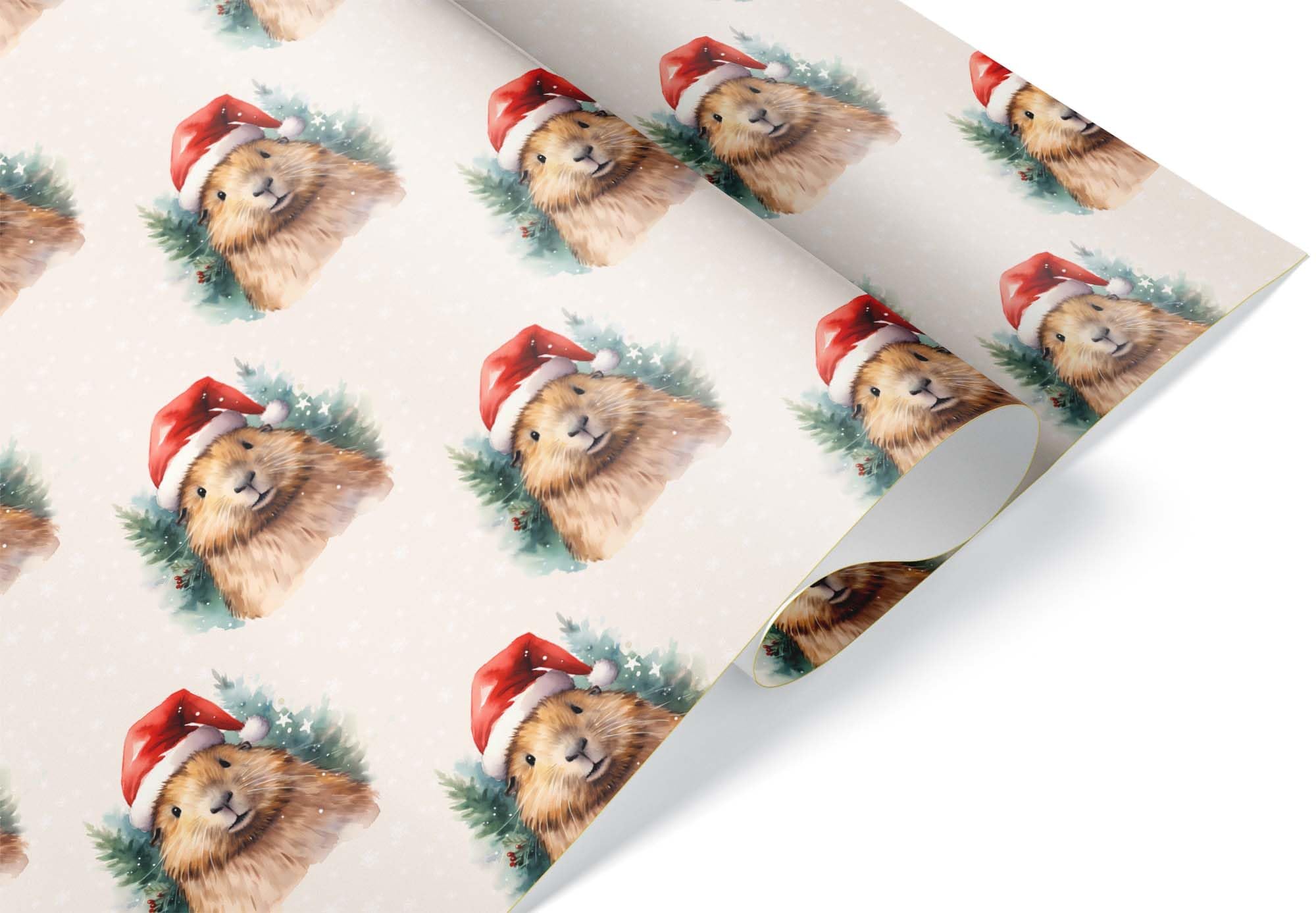 Watercolor Hamster Gerbil Guinea Pig Xmas Gift Wrap Premium Thick Wrapping Paper Capybara Animal Theme Merry Christmas Rodent Party Decor (6 foot x 30 inch roll)