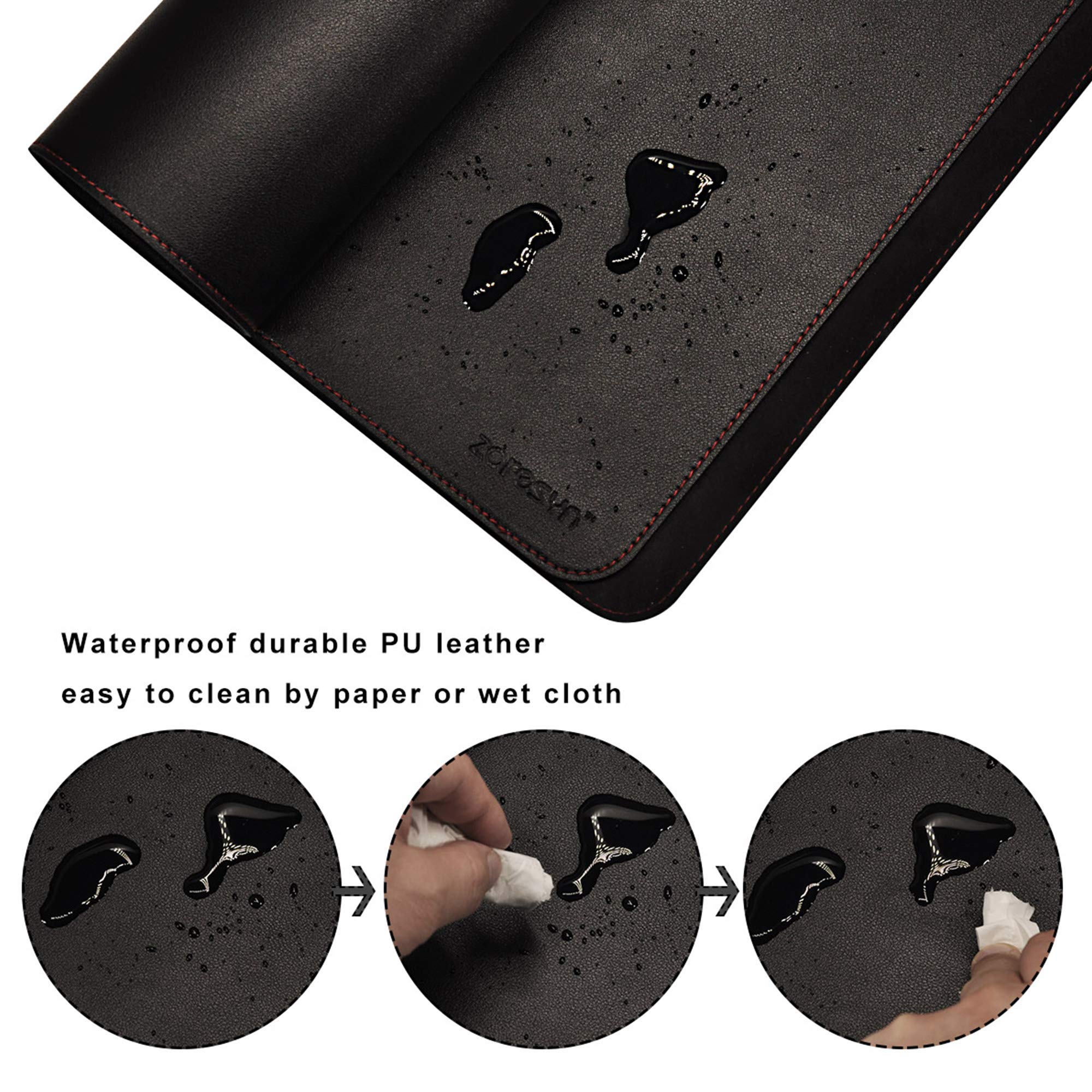 ZORESYN Large Desk Pad (55.1"x23.6") - PU Leather Office Desk Mat, Waterproof Desk Protector with Smooth Surface, Durable Stitched Edges - Black, Oversized Desk Mat for Home & Office
