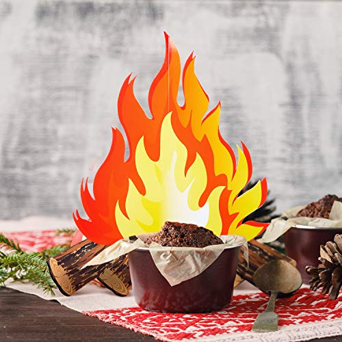6 Set Artificial Fire Fake Flame Paper 3D Campfire Centerpiece Cardboard Flame Torch for Campfire Party Decoration, 12 Inch Tall