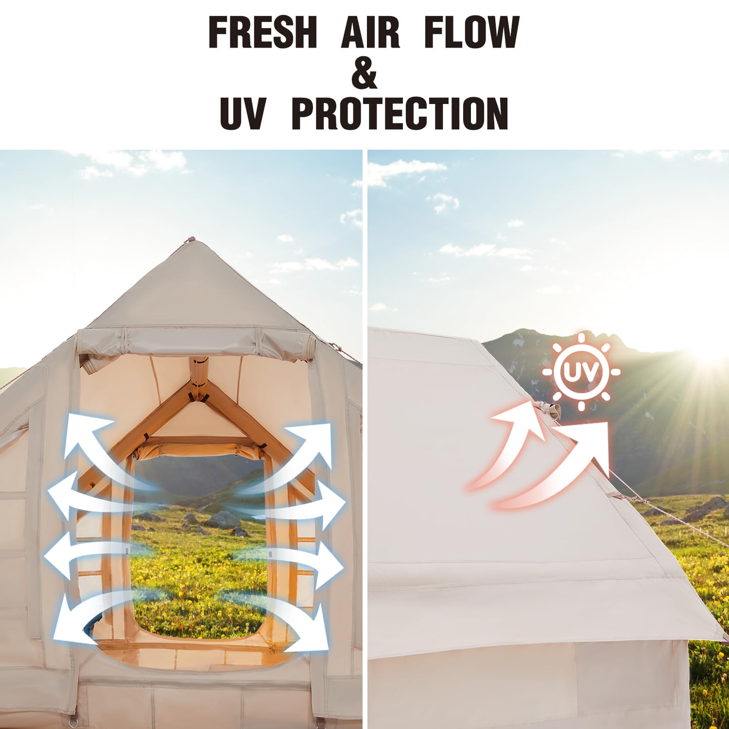 Moon Lence Glamping Winter Inflatable Camping Tent for 4-6 Person, All-Season Waterproof/Windproof Self-Supporting Air Tents, Easy Setup Cabin Camping Tent with 4 Mesh Windows & 2 Doors