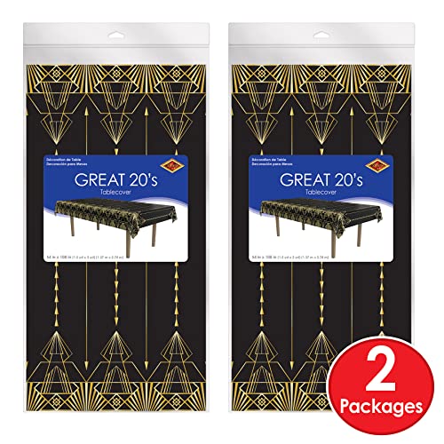 Beistle 2 Piece Disposable Plastic Elegant Roaring 20's Rectangular Table Covers 1920's Great Gatsby Theme Party Decorations Supplies