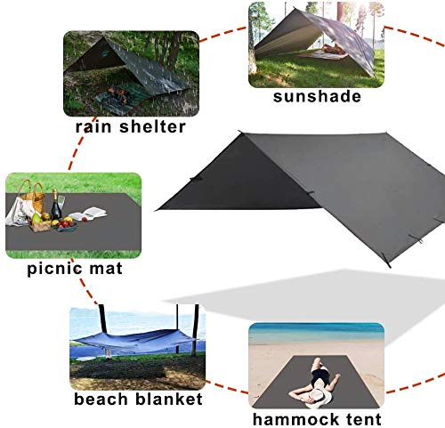 KALINCO 10X10FT/10X15FT,Tent Tarp,Picnic Mat Camping Tarp Tent Hammock Tarp, pu Waterproof Camping tarp Tent Rain Fly Picnic Mat Survival Shelter Sunshade(Gray)
