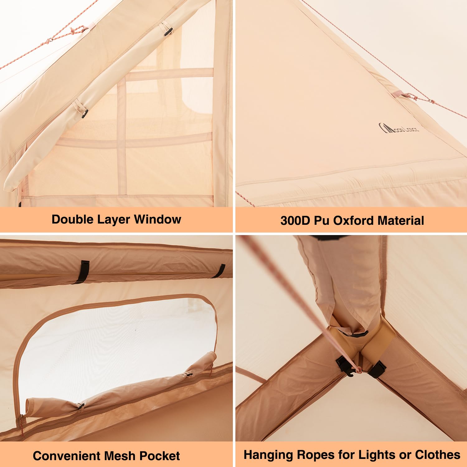 Moon Lence Glamping Winter Inflatable Camping Tent for 4-6 Person, All-Season Waterproof/Windproof Self-Supporting Air Tents, Easy Setup Cabin Camping Tent with 4 Mesh Windows & 2 Doors