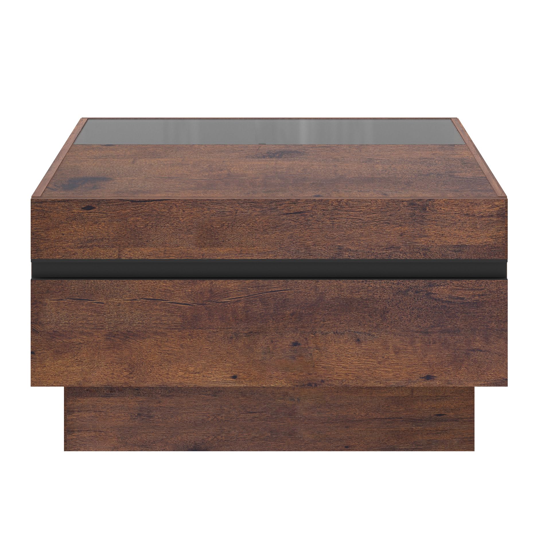 WAMPAT Modern Coffee Table, Square Living Room Coffee Table with Tempered Glass Top and Two Large Storage Drawers, 31.5"x 31.5", Brown