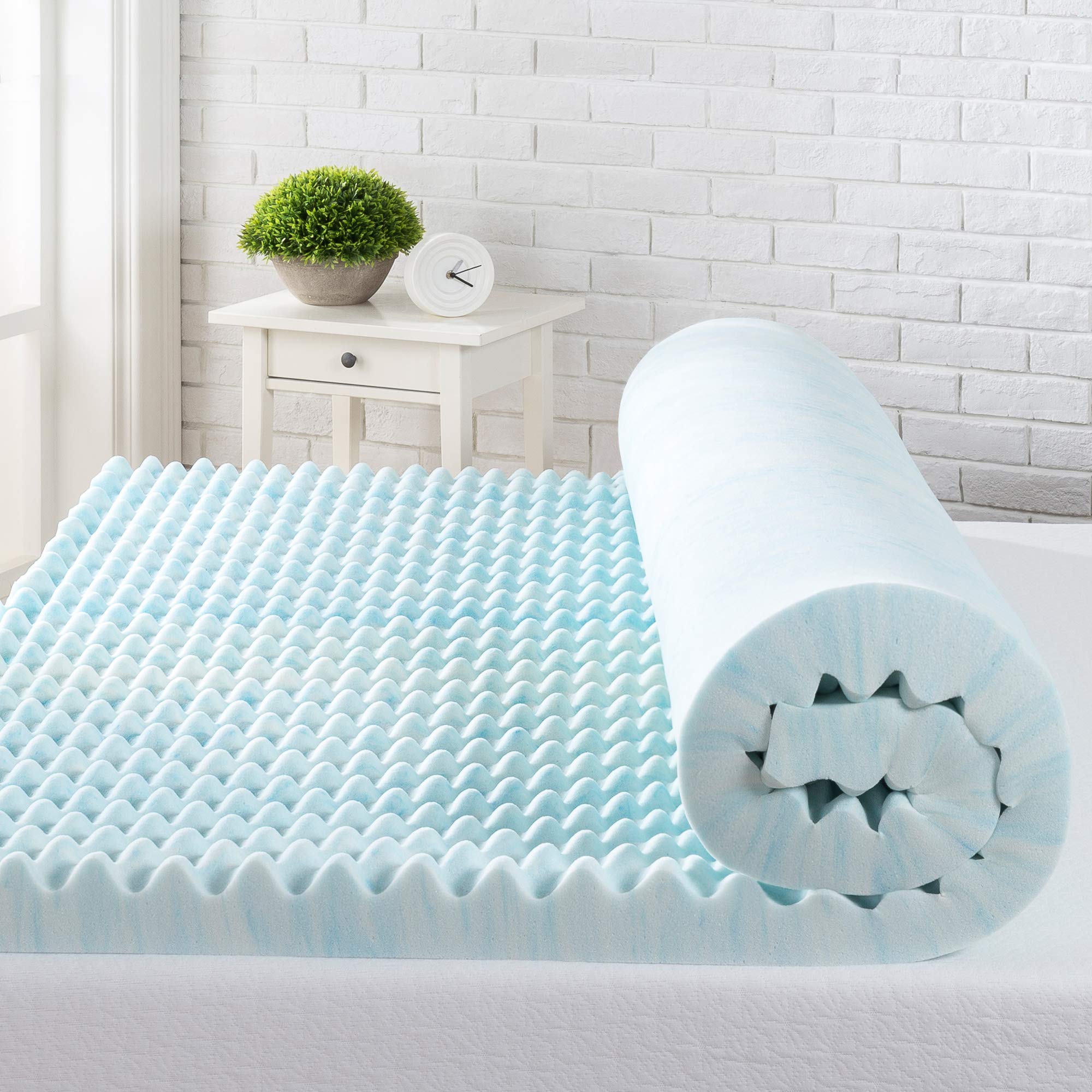 ZINUS 1.5/2/3/4-inch Swirl Gel Cooling Memory Foam Mattress Topper, Cooling Airflow Design & 1.5/2/3/4-inch Swirl Gel Cooling Memory Foam Mattress Topper, Cooling Airflow Design