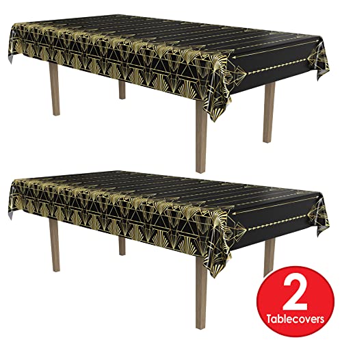Beistle 2 Piece Disposable Plastic Elegant Roaring 20's Rectangular Table Covers 1920's Great Gatsby Theme Party Decorations Supplies