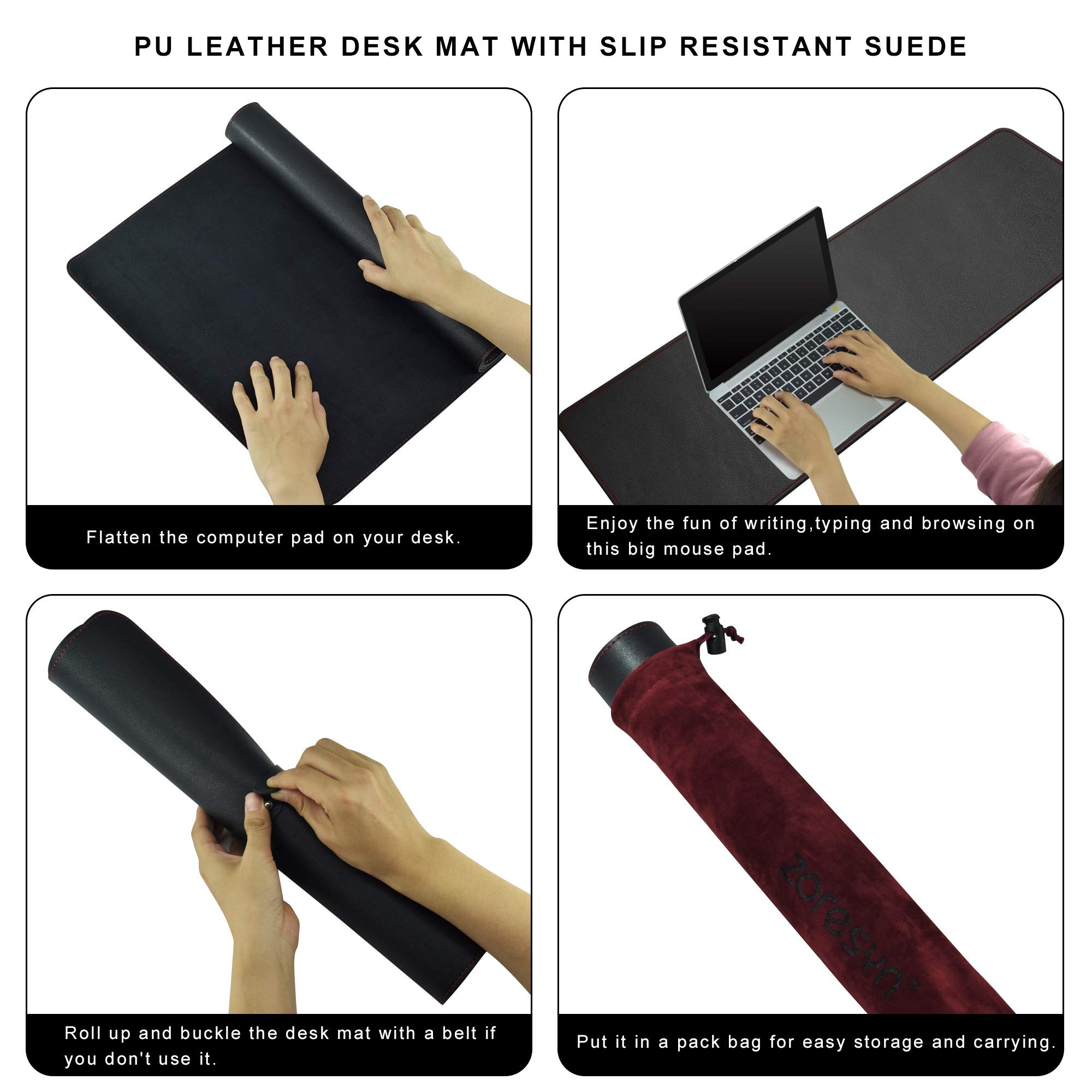 ZORESYN Large Desk Pad (55.1"x23.6") - PU Leather Office Desk Mat, Waterproof Desk Protector with Smooth Surface, Durable Stitched Edges - Black, Oversized Desk Mat for Home & Office