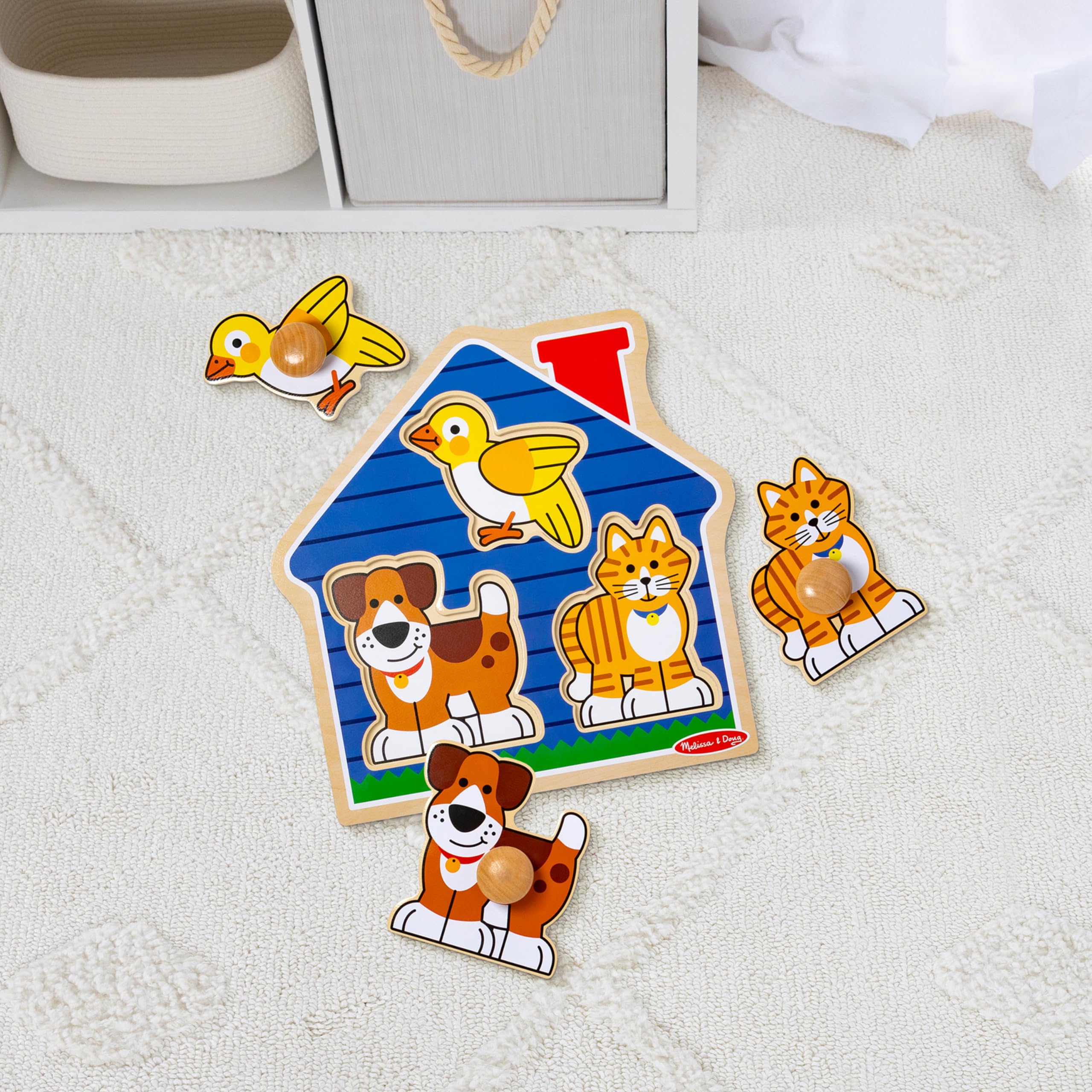 Melissa & Doug Pets Jumbo Peg Wooden Puzzle; Animal Puzzles, Peg Puzzles for Toddlers Ages 1+