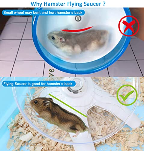 Hamster Flying Saucer, Hamster Wheel Mouse Spinner Wheel with Guinea Pig Water Feeder Bottle, Gerbils Ceramic Food Bowl, Total 3 Pack