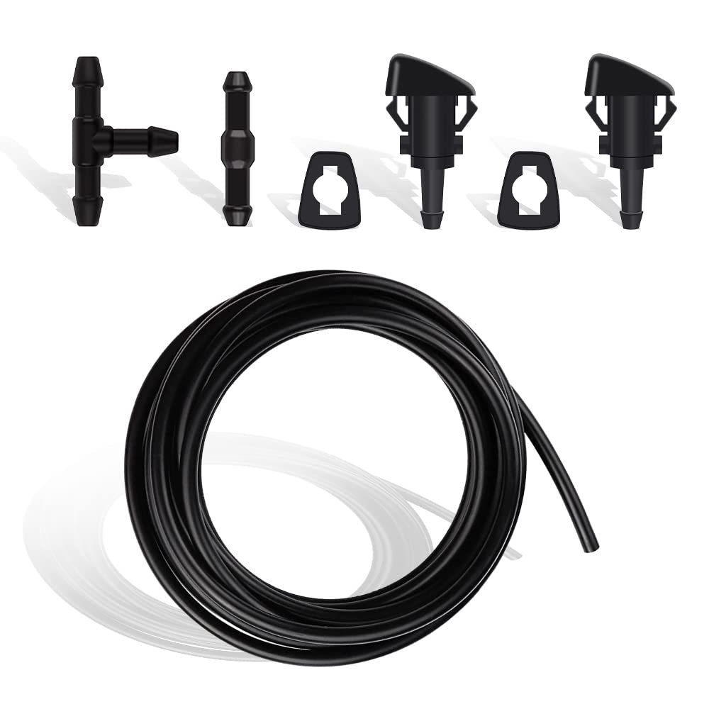 Windshield Washer Hose Repair Kit(2M Hose +2 Connectors +2 Windshield Washer Nozzle+2 Gaskets),OEM: #5113049AA 4805742AB 5160308AA 5116079AA (Hose Kits)