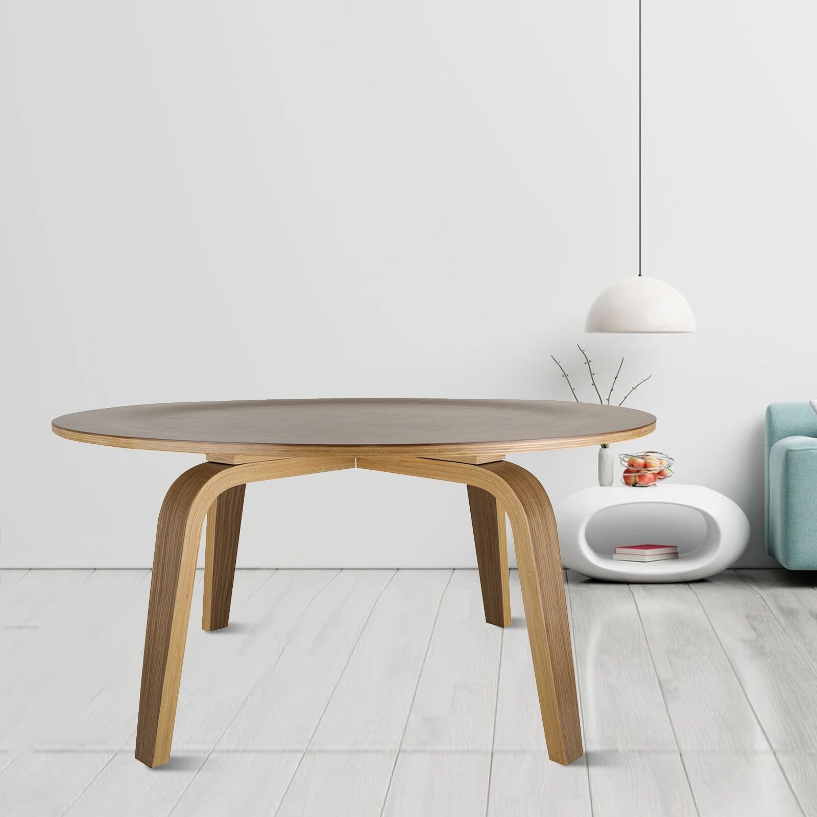 Round Wood Coffee Table Accent for Living Room 33x15 (Dia X H) Brown Modern Contemporary Walnut Finish Solid