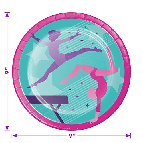 Gymnastics Party Supplies - Girl Gymnast Paper Dinner Plates, Napkins, and Forks (Serves 16)