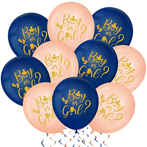50 Pieces Gender Reveal Balloons Boy or Girl Latex Reveal Party Balloon with Gold Glitter 12 Inches Navy Blue Rose Gold Balloons for Gender Reveal Baby Shower Birthday Party Decoration Supplies