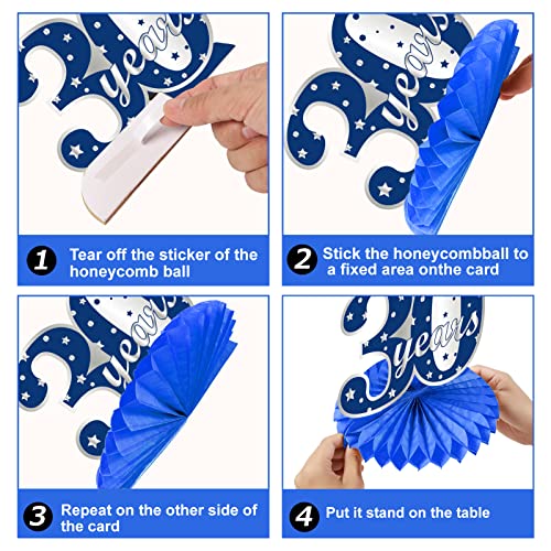Kauayurk 8Pcs 30th birthday Honeycomb Centerpieces Decorations for Men, Blue Silver Happy 30 Table Centerpiece Party Supplies,Thirty Year Old Topper Decor Sign