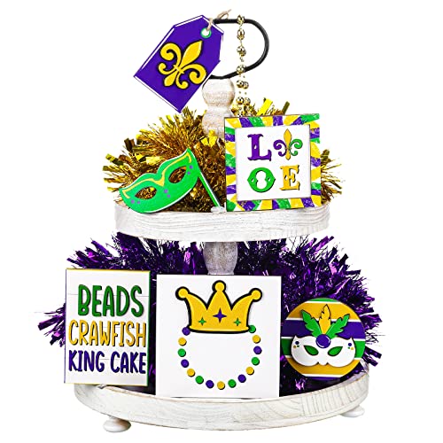 6 Pieces Wood Mardi Gras Decorations Mardi Gras Tiered Tray Decor Mardi Gras Home Decor Mardi Gras Home Decor Table Wooden Sign Carnival Table Sign for Masquerade Party Holiday Kitchen Centerpiece
