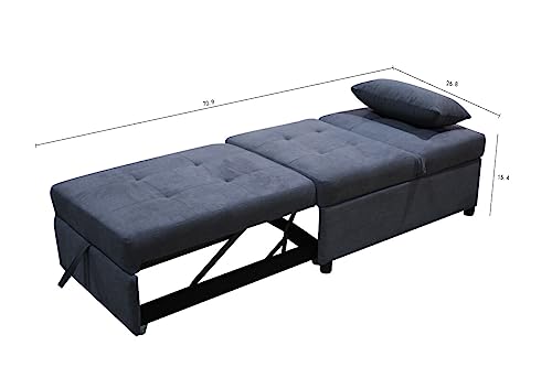 JINS&VICO Convertible Sleeper Sofa Bed, Pull Out Futon Sofa Bed with Adjustable Backrest and Pillow, 4 in 1 Folding Ottoman Single Lazy Sofa Chair for Living Room Office Studio Lounge, Dark Gray