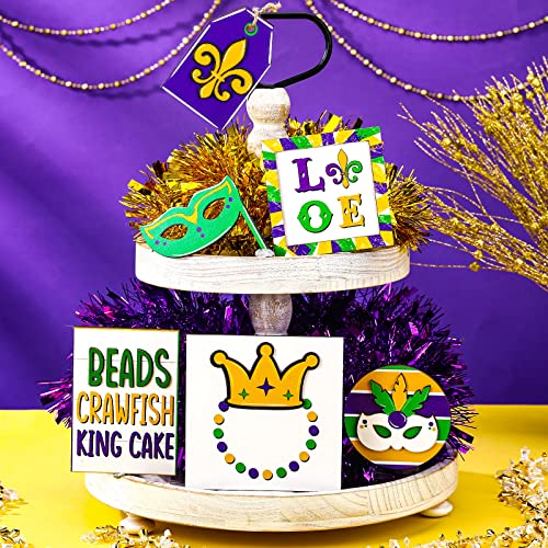 6 Pieces Wood Mardi Gras Decorations Mardi Gras Tiered Tray Decor Mardi Gras Home Decor Mardi Gras Home Decor Table Wooden Sign Carnival Table Sign for Masquerade Party Holiday Kitchen Centerpiece