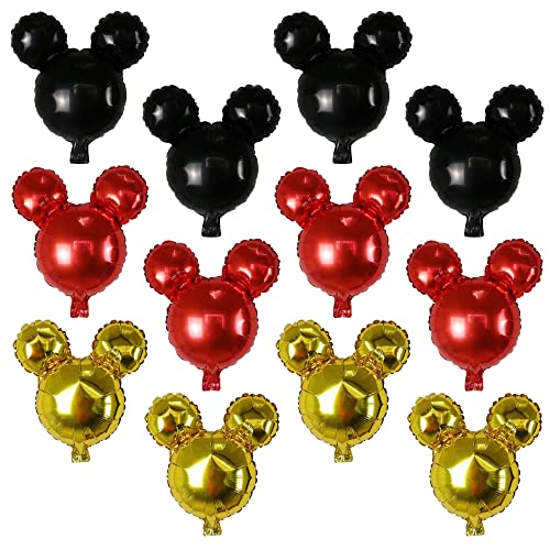 12PCS Mouse Foil Balloons for Baby Shower/Gender Reveal/Wedding Party Decoration Supplies-Black Yellow Red(18inch)