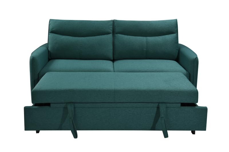 FULife 3 in 1 Convertible Pull Out Sleeper Sofa Bed Backrest,Upholstered 2-Seat Loveseat Futon Sofá,Multi-Functional Adjustable Single Chair,Lounge Recliner Couches for Living Room, Green 74.41" w