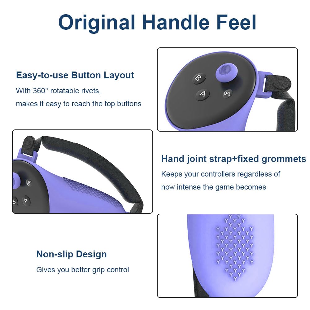 Snugeasy Protective Cover Set Compatible with Meta/Oculus Quest 3 Accessories, VR TPU Face Cover, for Quest 3 Controller Grips Cover, Face Mask, Anti-Sweat Eye Mask, Lens Protector (Purple)