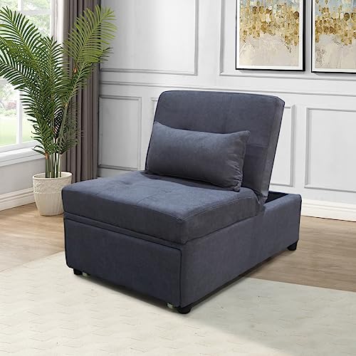 JINS&VICO Convertible Sleeper Sofa Bed, Pull Out Futon Sofa Bed with Adjustable Backrest and Pillow, 4 in 1 Folding Ottoman Single Lazy Sofa Chair for Living Room Office Studio Lounge, Dark Gray